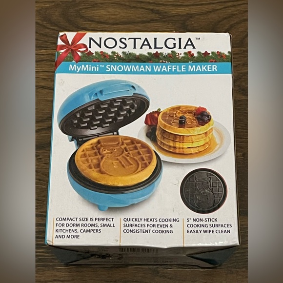 Nostalgia | Kitchen | Nib Nostalgia Mymini Snowman Compact Blue Waffle ...
